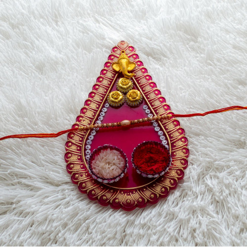 Golden Yellow Rakhi Thali with Elegant Handcrafted Rakhi - PRPL3706