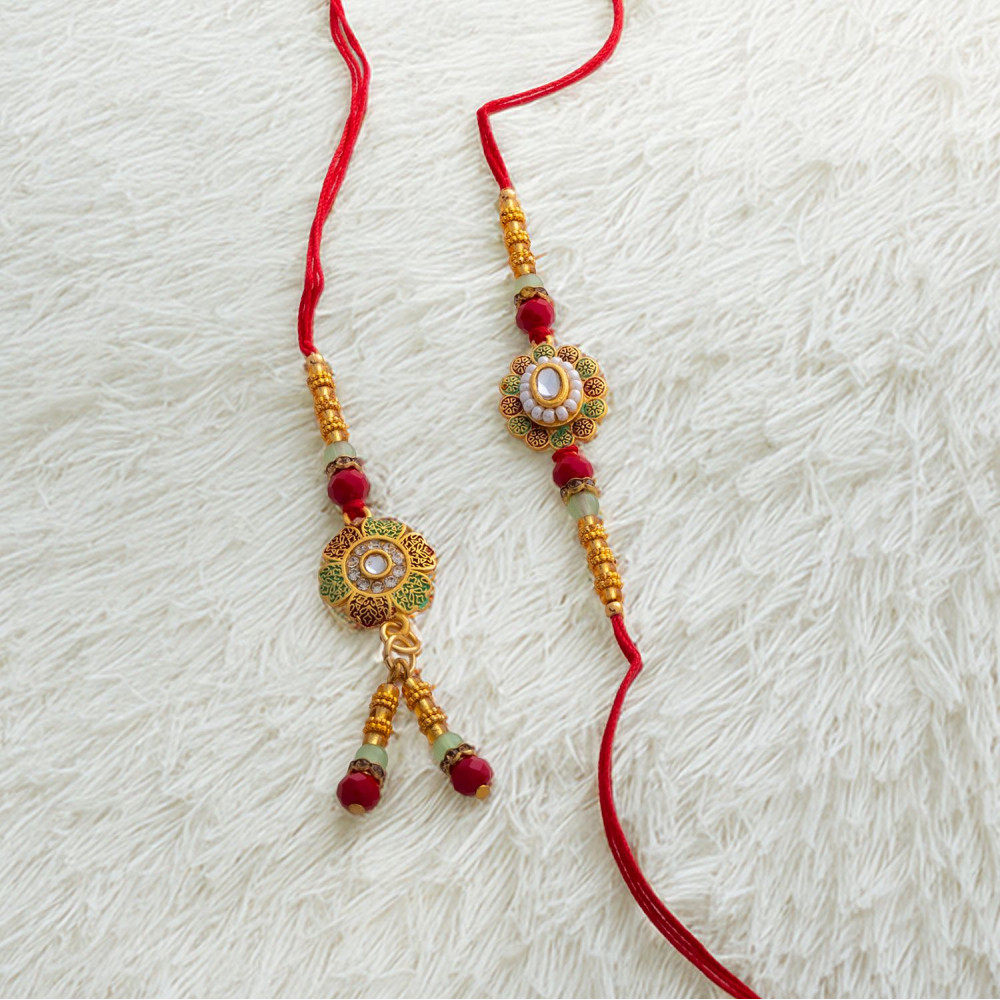 Handcrafted Enamel Work Rakhi Lumba Set - PRPL1218