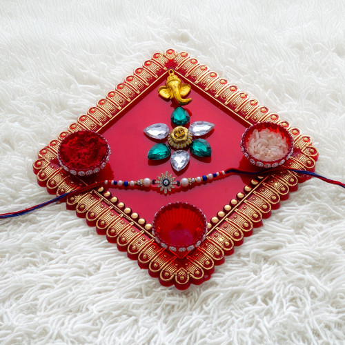 Elegant Handcrafted Rakhi Thali with Premium Ornate Rakhi - PRPL3712