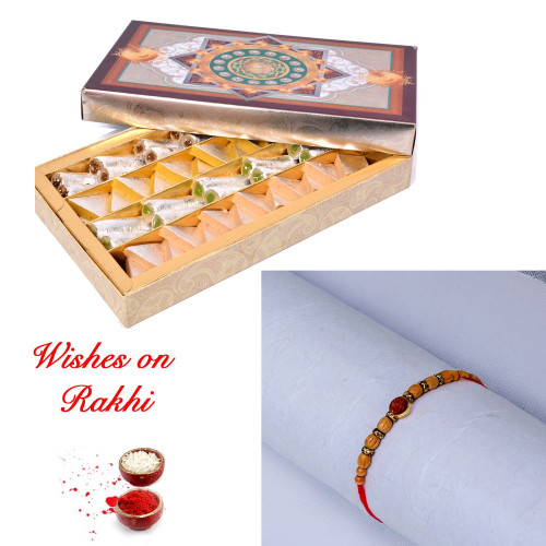Sacred Rakhi and Katli-Roll Sweets Set - PRPL3625