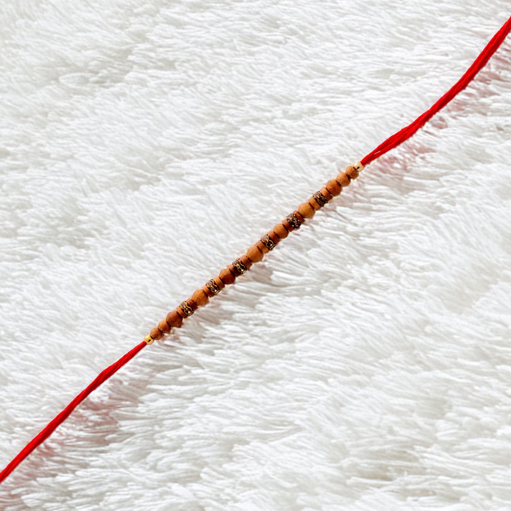 Wooden Beads work Red Mauli Thread Rakhi - PRPL806